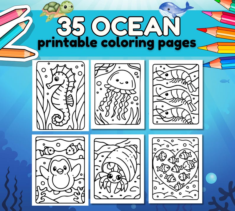 Printable Coloring Book Ocean Sea Creatures Kids Toddler Preschool ...