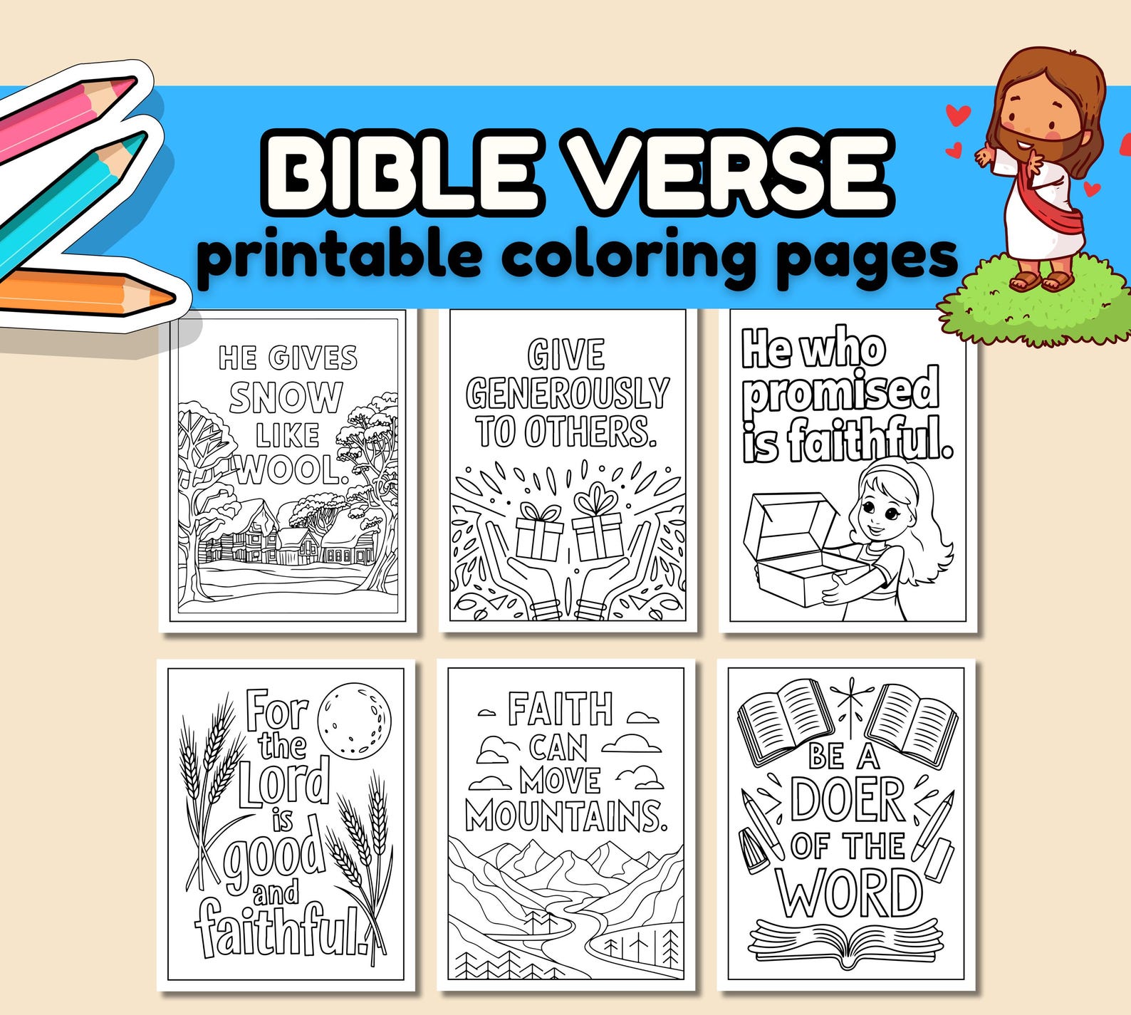 1OO Bible Verse Coloring Pages Printable Bundle for Christian ...