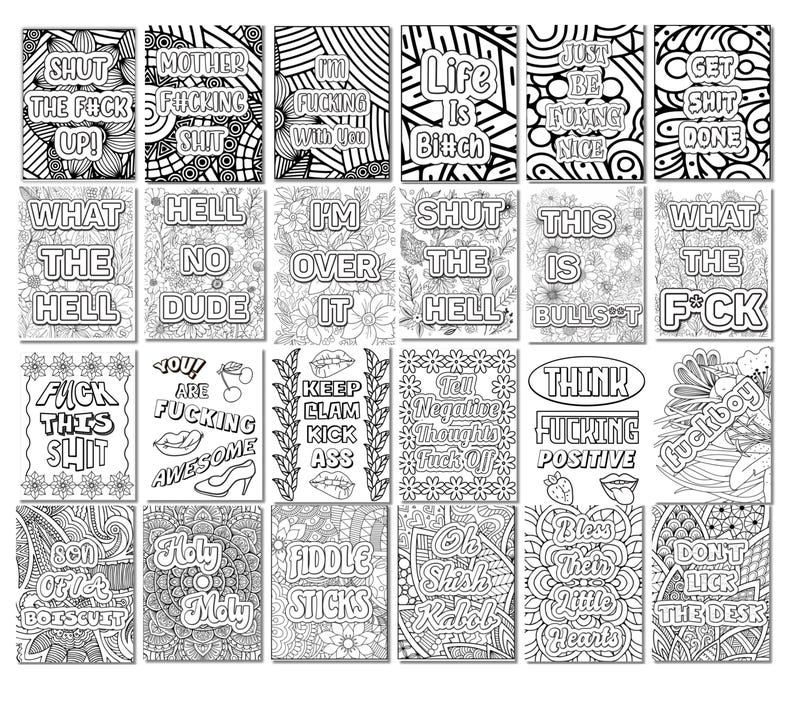 1000 Adult Swear Words Coloring Pages, Printable Coloring Book Funny ...