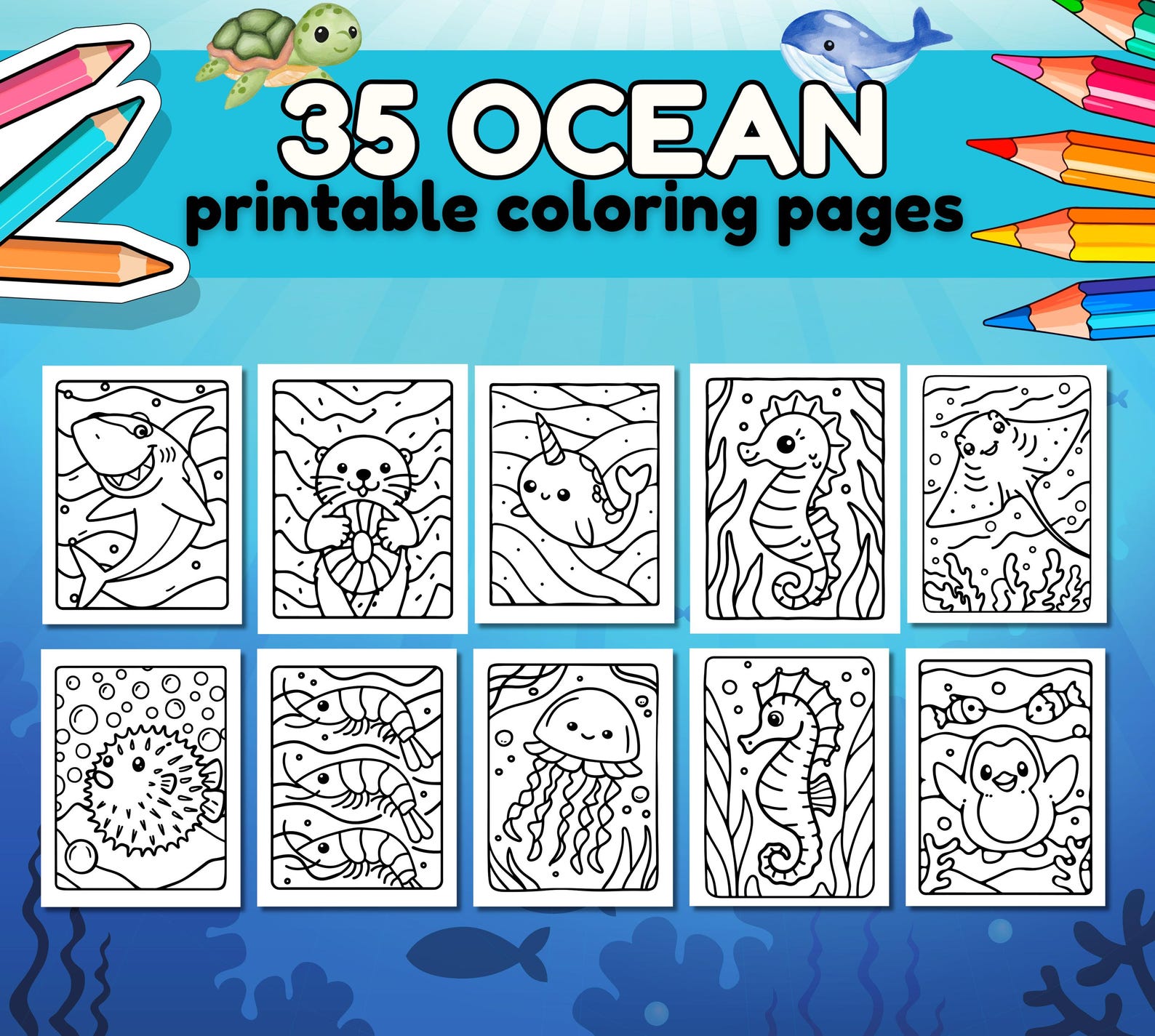 Printable Coloring Book Ocean Sea Creatures Kids Toddler Preschool ...