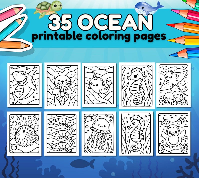 Printable Coloring Book Ocean Sea Creatures Kids Toddler Preschool ...