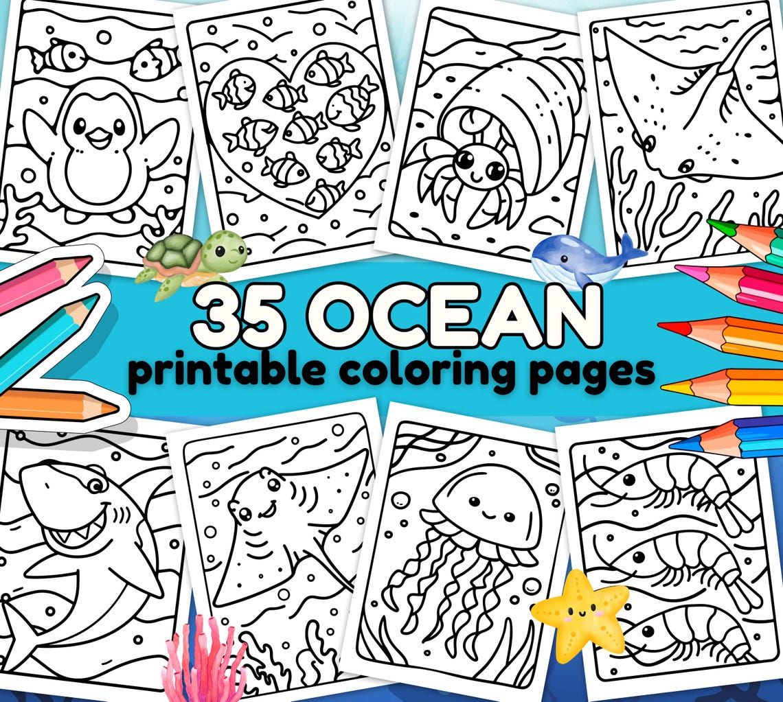 Printable Coloring Book Ocean Sea Creatures Kids Toddler Preschool ...