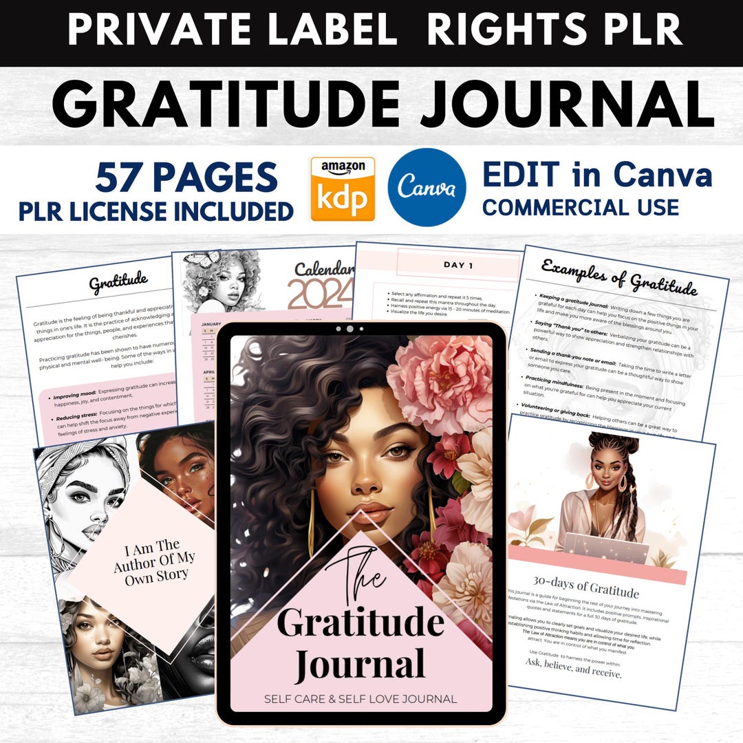 PLR Gratitude Journal for KDP Canva Planner and Editable Template, Self ...