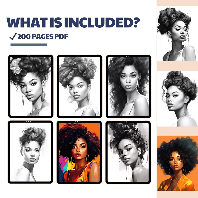 200 Pages Beautiful Black Women Coloring Pages | Black Women Vol 1 ...