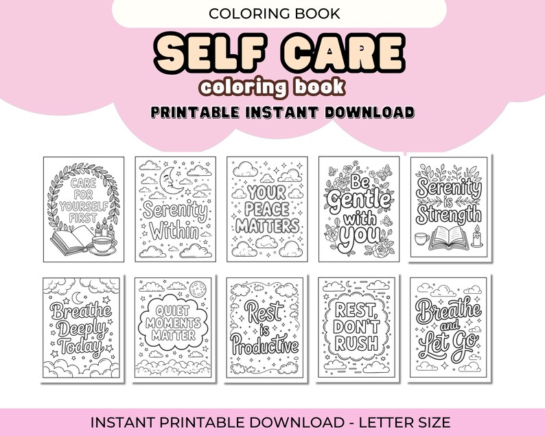 Self Care Affirmation Coloring Pages, Mental Health & Self-care ...