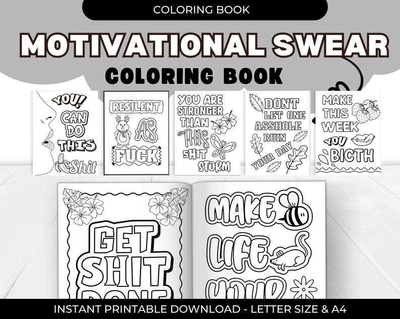40 Motivational Swear Words Coloring Pages, Printable Coloring Book ...