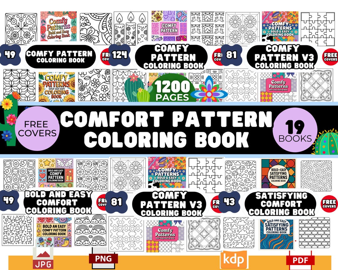 PLR Comfy Pattern Coloring Book Bundle, 1,200+ Pages Bold & Easy ...