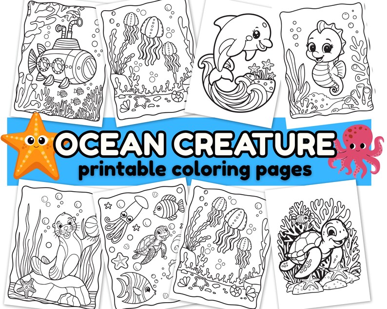 Ocean Animals Coloring Book: 20 Printable Under the Sea Pages (digital ...