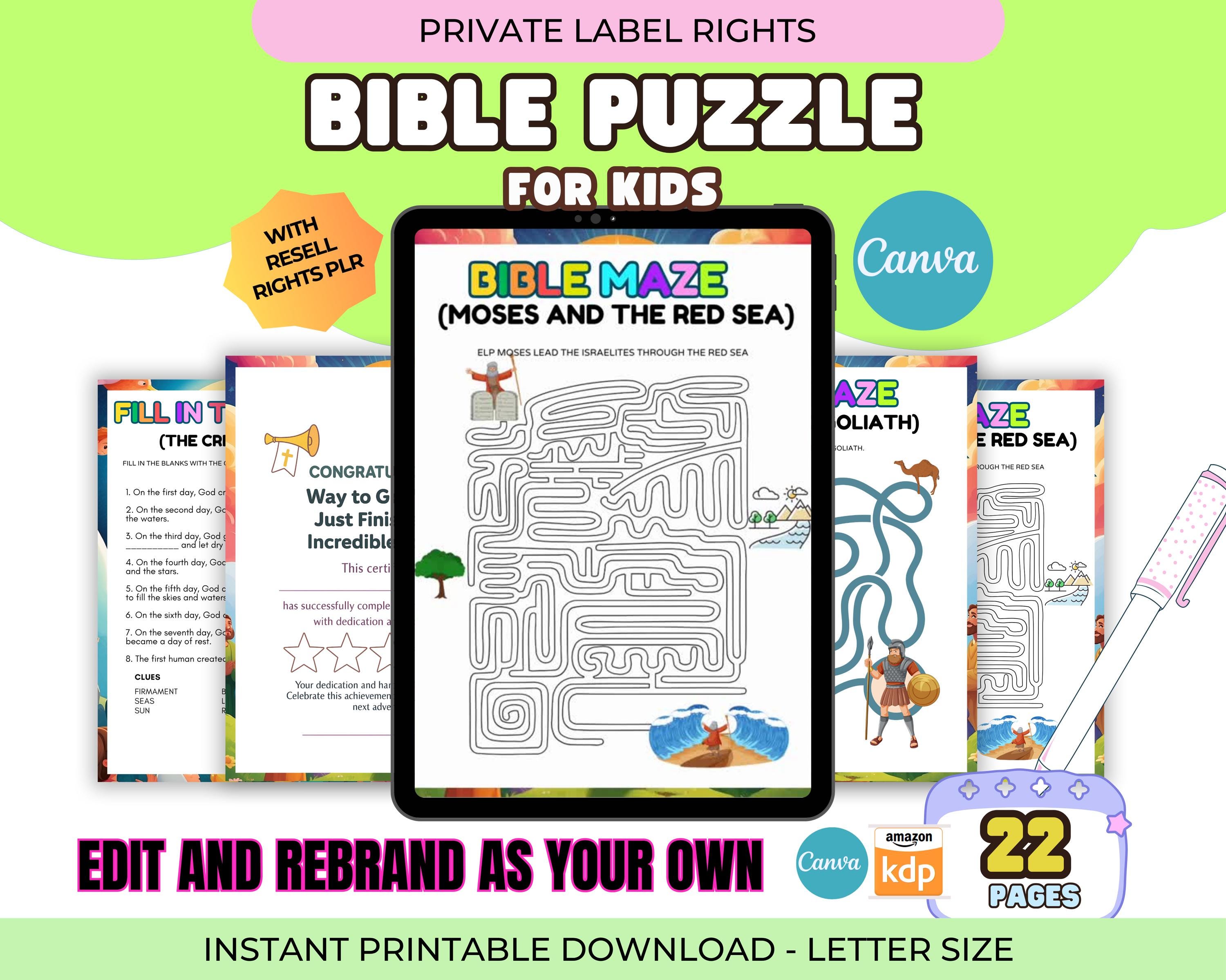 Bible Puzzle PLR Canva Editable for Kid Preschool Worksheet Christian ...