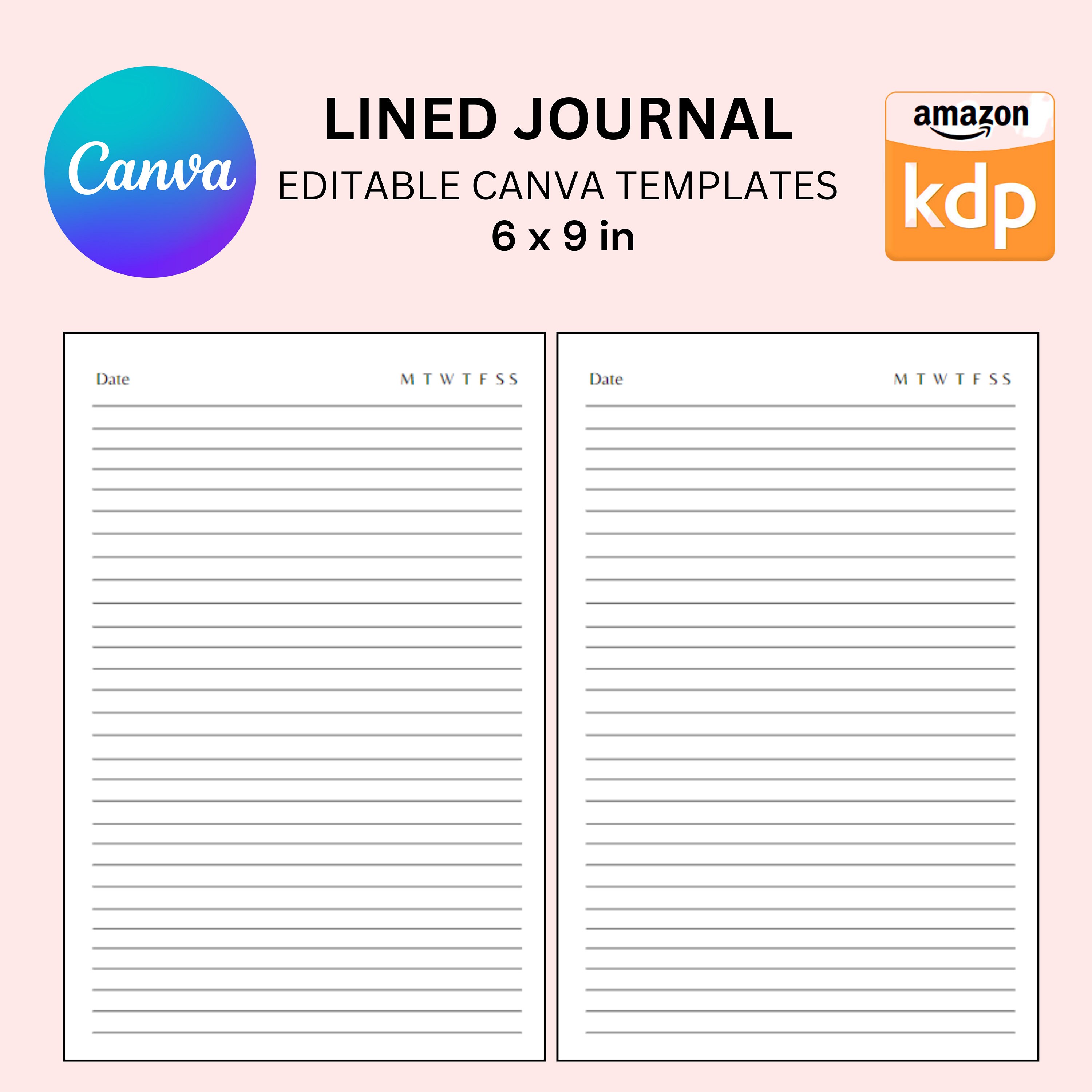 Canva Editable Lined Page Journal Commercial Use, 6 X 9" and 7.5 X 9.25 ...