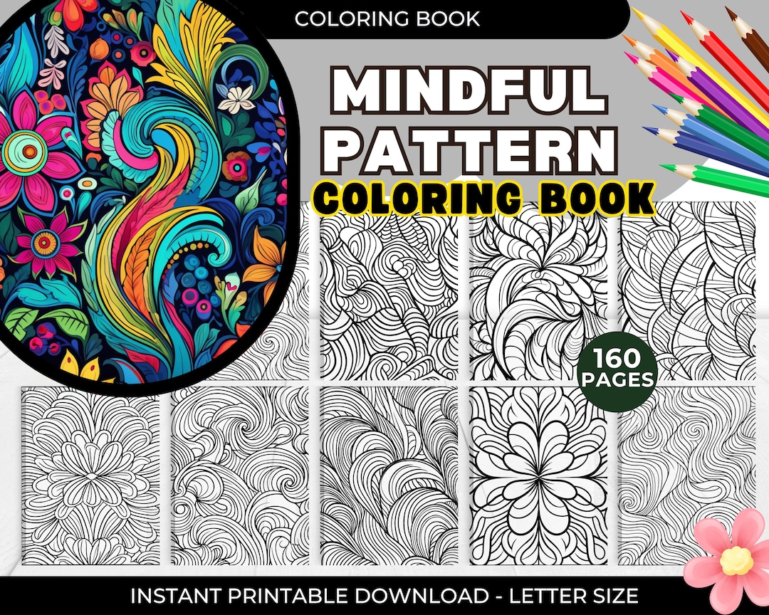 Mindful Pattern Coloring Book 160 Pages Printable Stress-relief ...