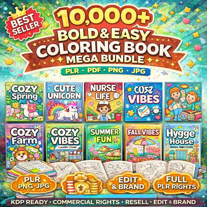 PLR Coloring Book for Kids, Bold and Easy Coloring Book Mega Bundle ...