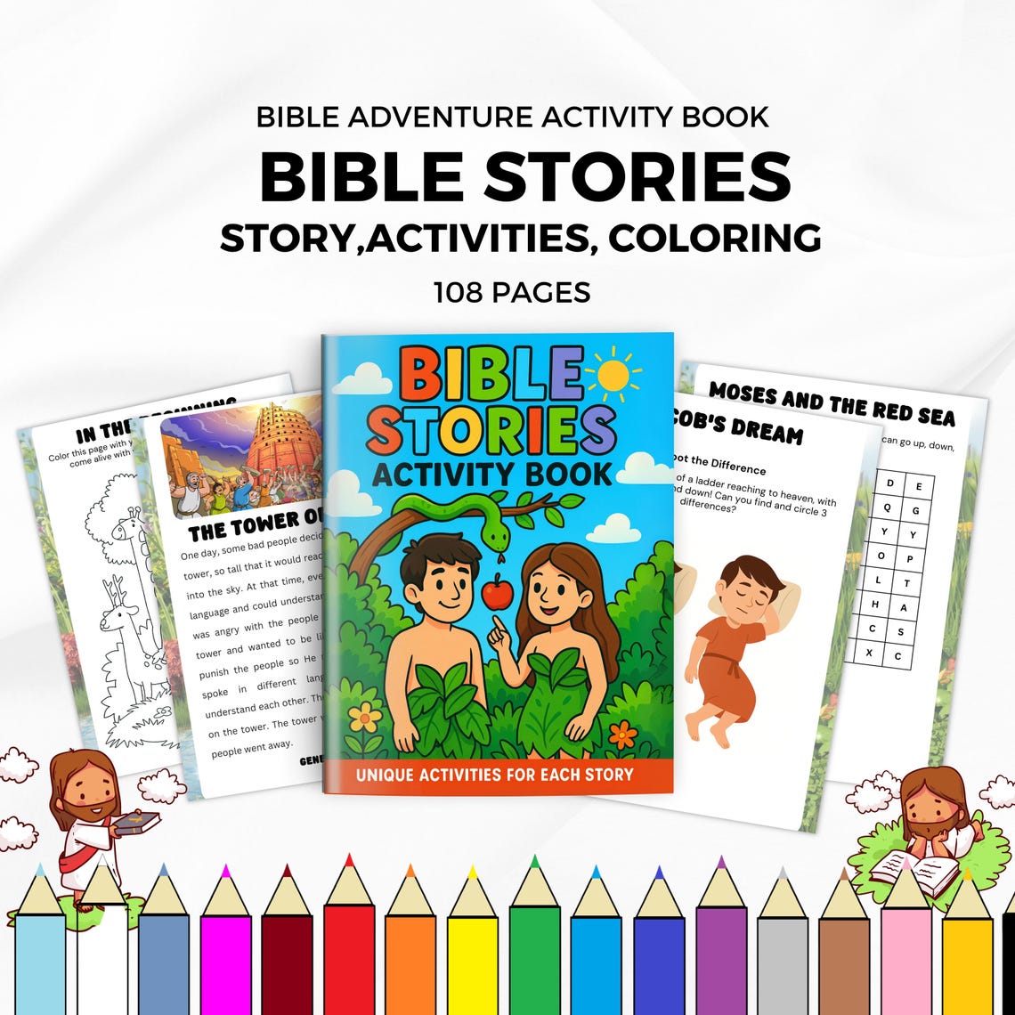 Bible Activity Book for Kids, Sunday School Activities Children, Bible ...