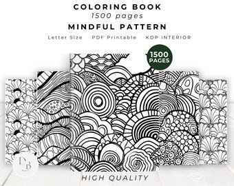 1500 Mindful Pattern Coloring Book Bundle Printable KDP Interior Stress ...