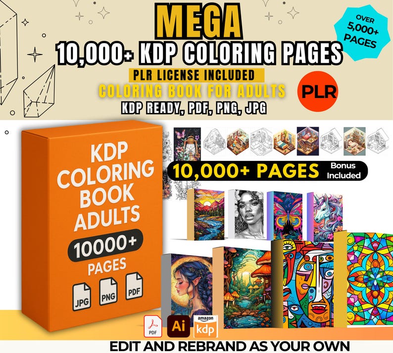PLR 10000+ Coloring Book Adult, KDP Interior Bundle, Pdf, Png, Stress ...