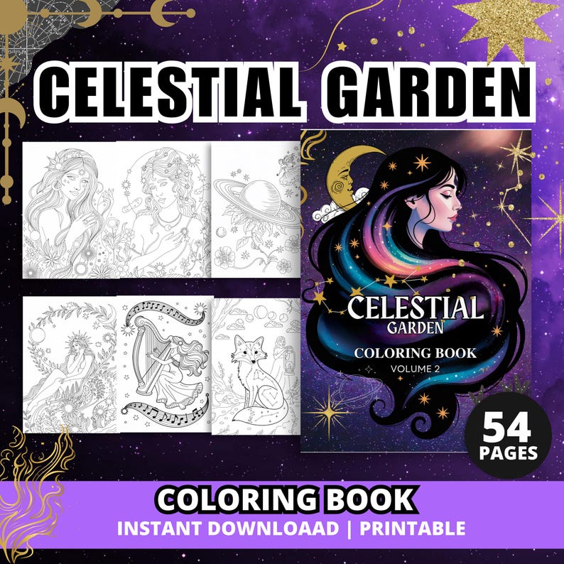 Celestial Witch Coloring Pages, Witchy Coloring Book for Adults, Mystic ...