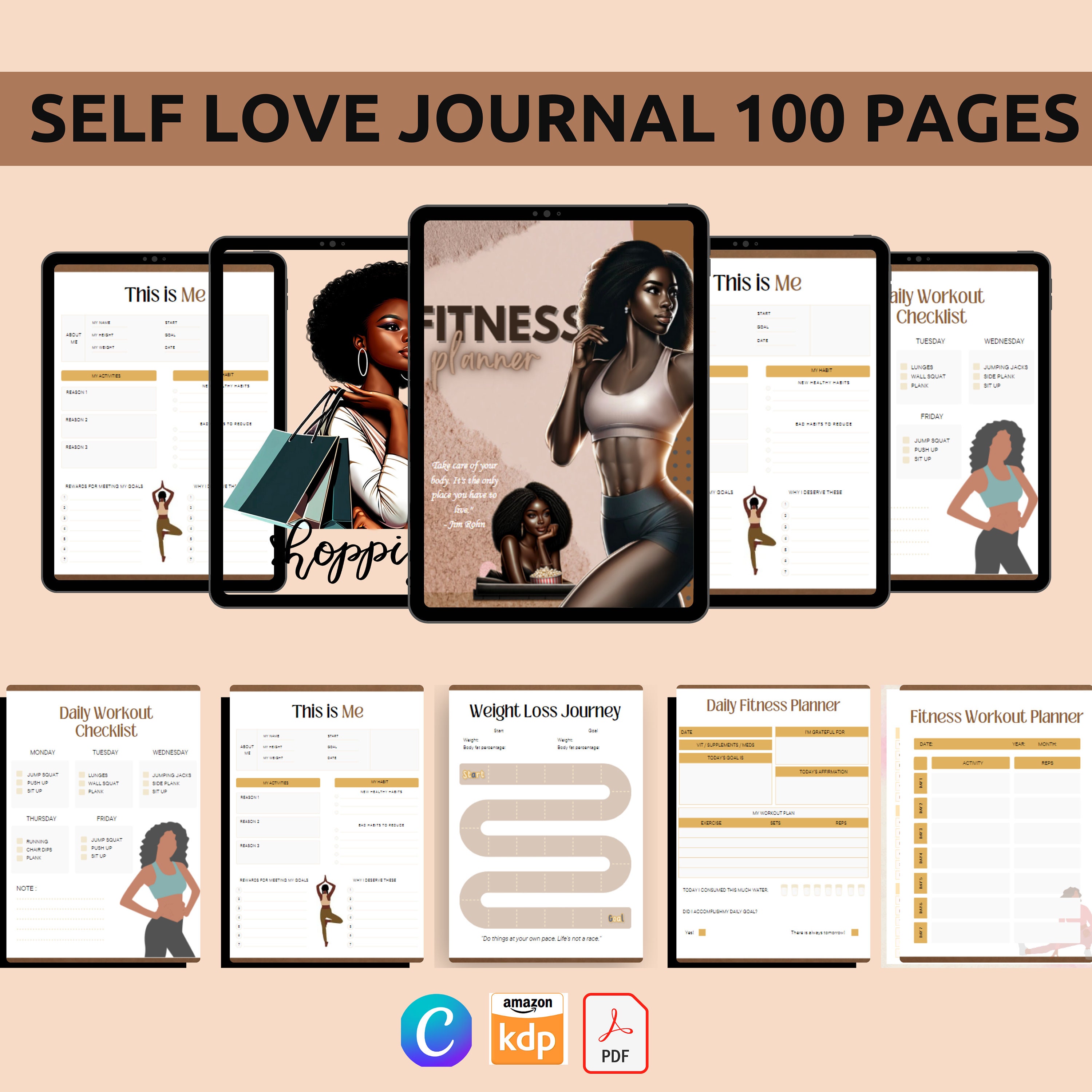 PLR Fitness Planner for KDP Canva Planner and Editable Template, Weight ...
