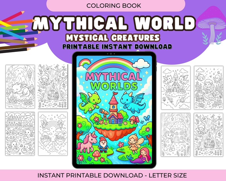 Mythical Creatures Coloring Pages – Printable Book for Kids – Unicorn ...