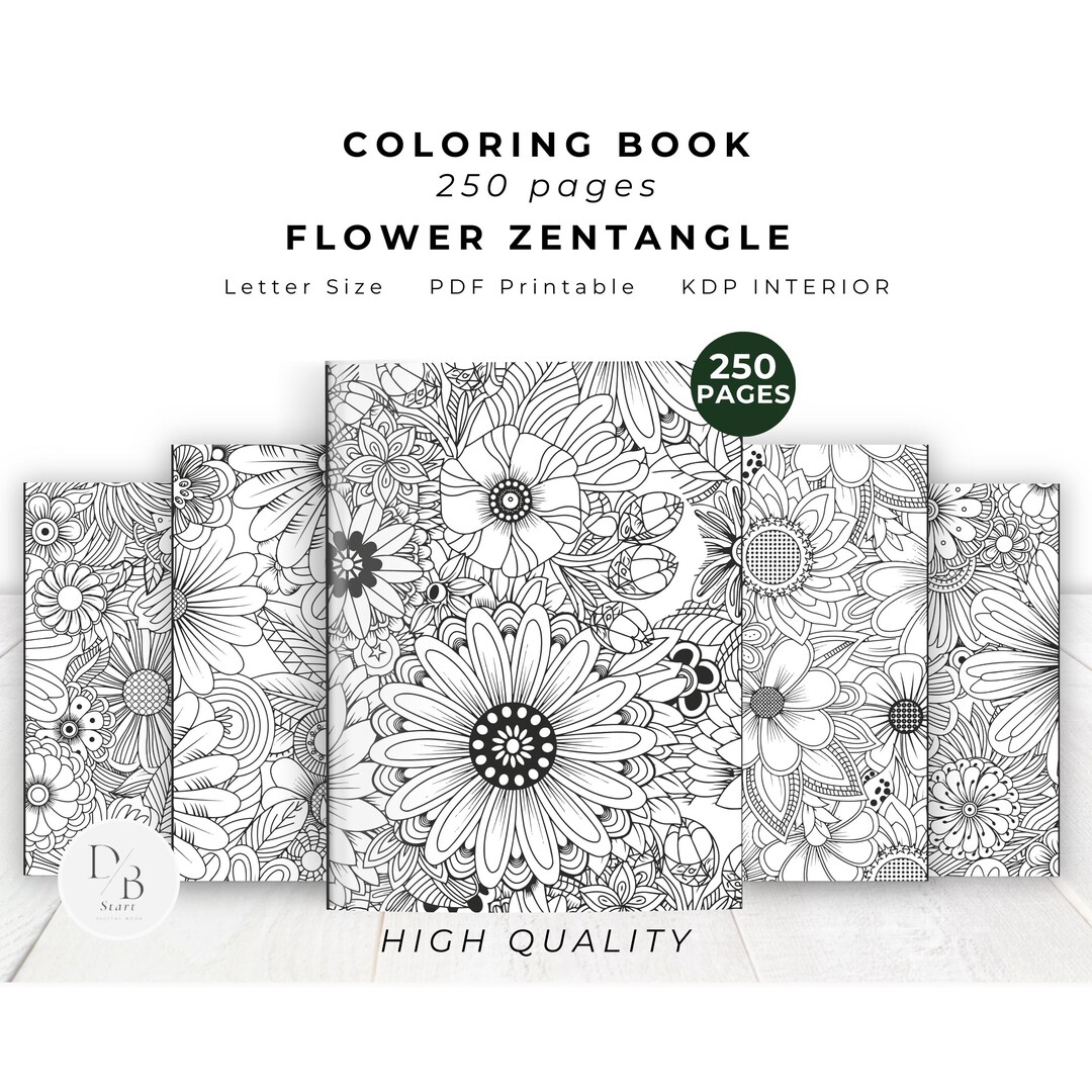 250 Flowers Zentangle Coloring Book Bundle Printable KDP Interior ...