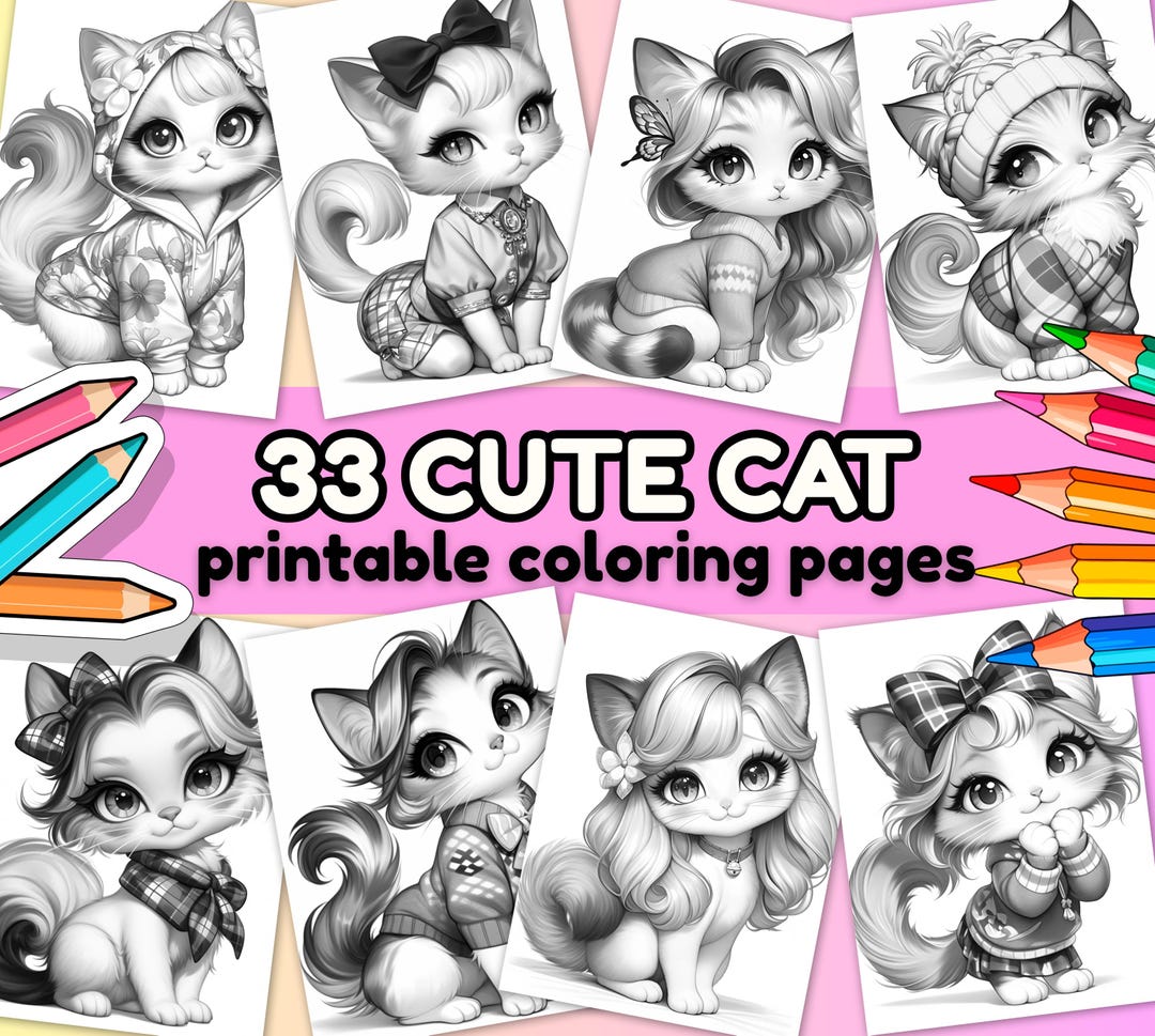 Cute Cat Coloring Pages, 33 Adorable Designs, Fun Activity for Kids ...