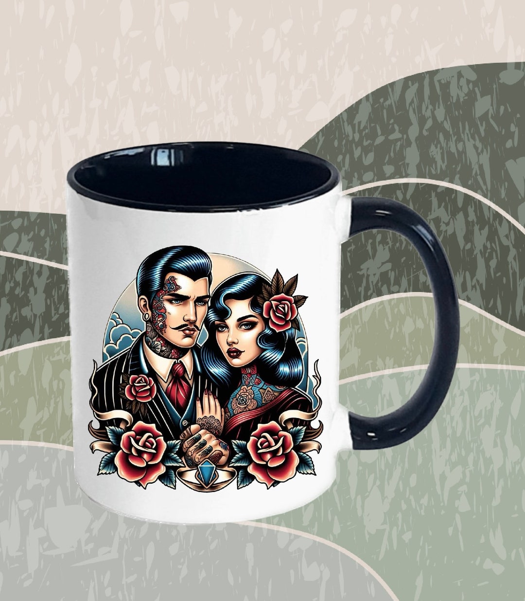 Tattoo Style Mug of Man and Woman - Etsy