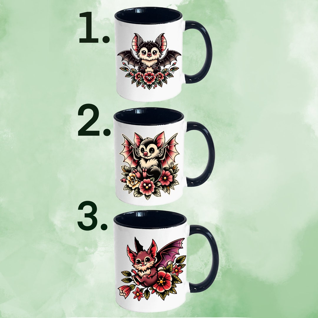 Cute Bat Mugs Tattoo Style Gothic Mug Flash - Etsy