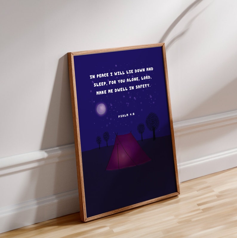 Nursery Bible Verse Wall Art Printable Psalm 4:8 in Peace I Will Lie ...