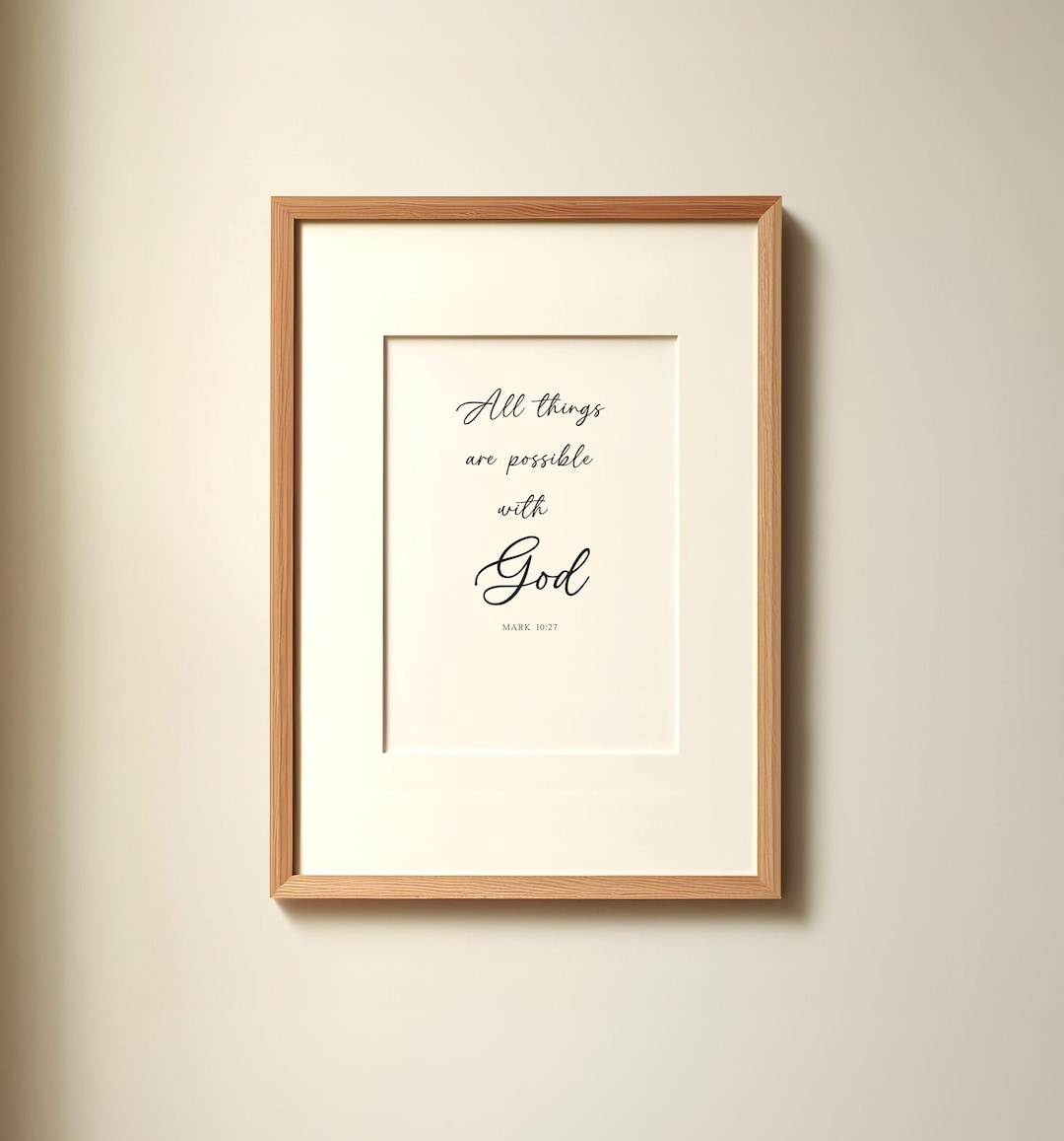 Minimalist Typography Bible Verse Desk Frame Display; Mark 10: 27 All ...
