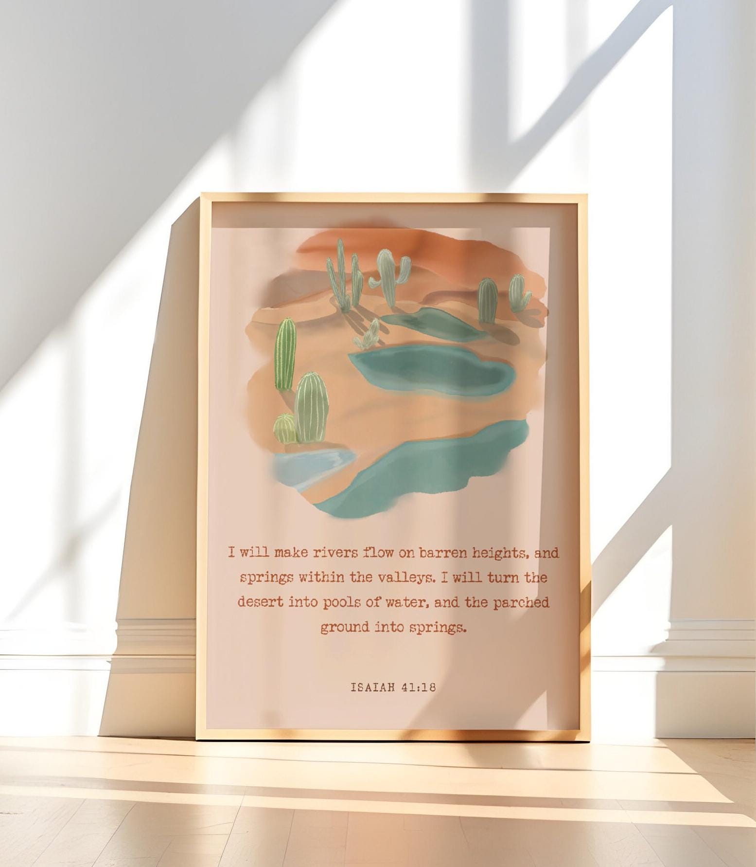 Bible Verse Isaiah 41:18 Printable Wall Art; Pools of Water in a Desert ...