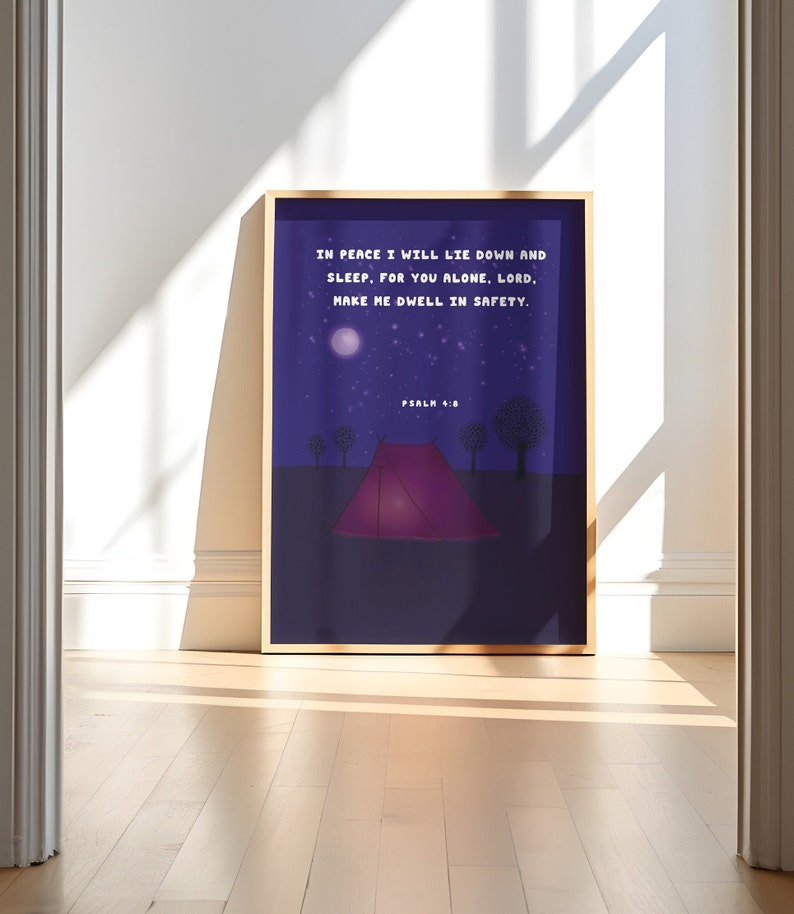 Nursery Bible Verse Wall Art Printable Psalm 4:8 in Peace I Will Lie ...