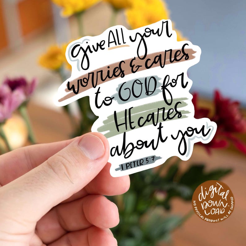 Handwritten Bible Verse Clip Art 1 Peter 5:7; Give All You Worries to ...