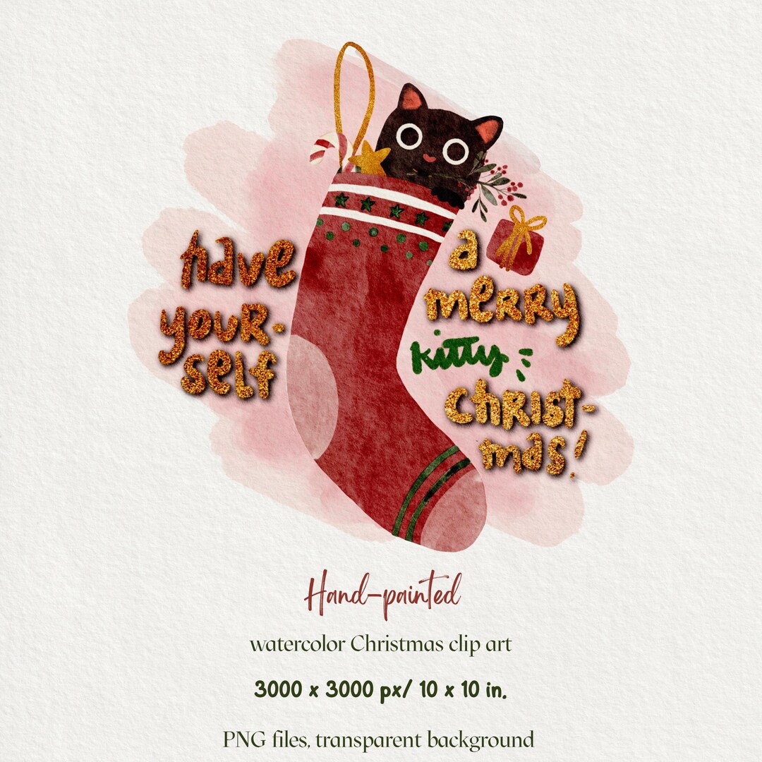 Christmas Animal Black Cat Clip Art; PNG File Transparent Background ...