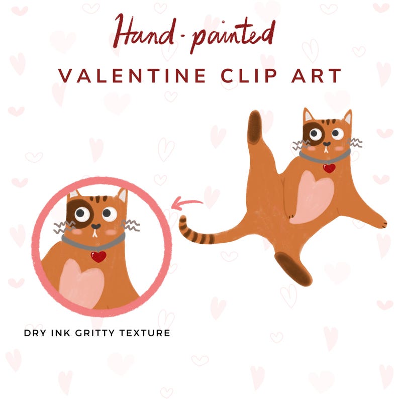 Hand-drawn Valentine Cat Clipart for Commercial and Personal Use; Cute ...
