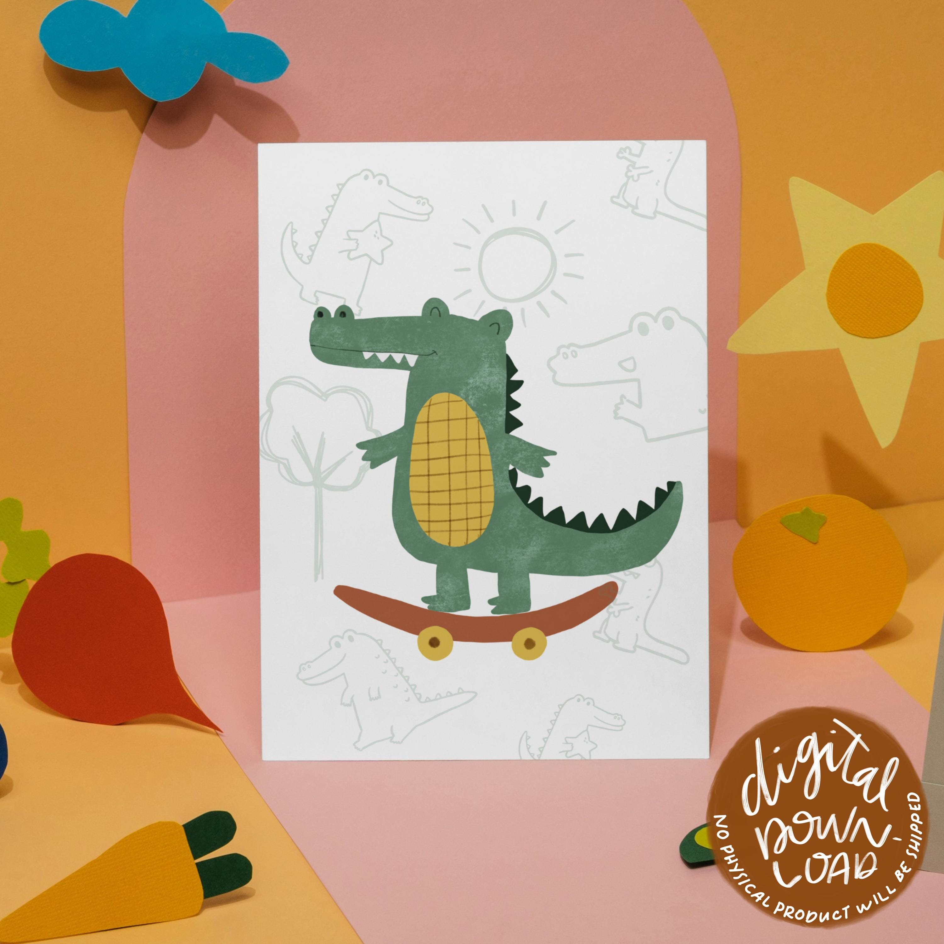Cute Alligator Clip Art; Hand-drawn PNG Bundle for Kids, Jungle Party ...