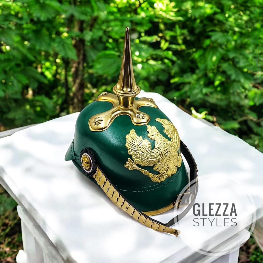 Green Leather Pickelhaube Helmet – Prussian WW2 Officer Cosplay ...