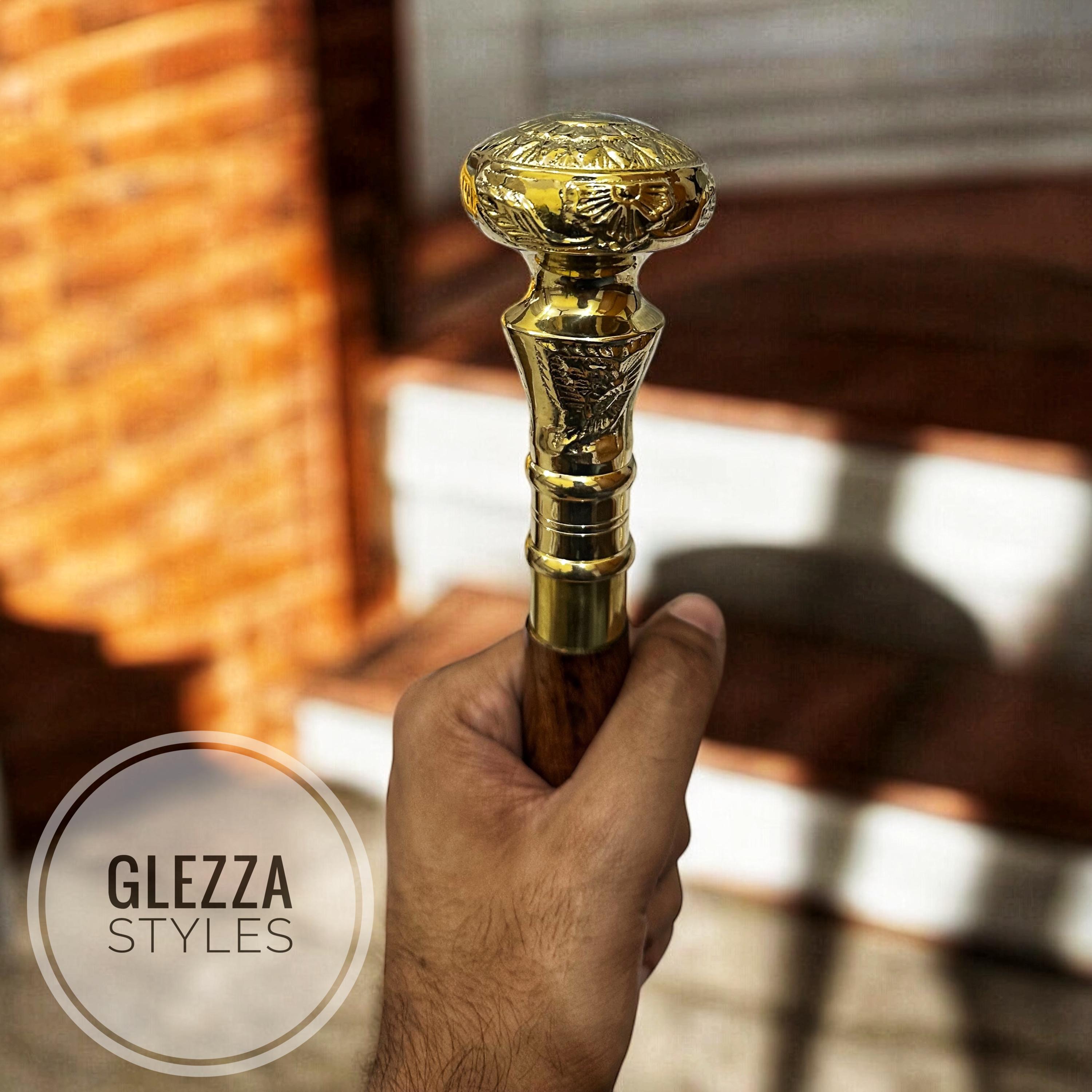Handmade Cane Shaft Vintage Victorian Solid Brass Handle Antique Look ...