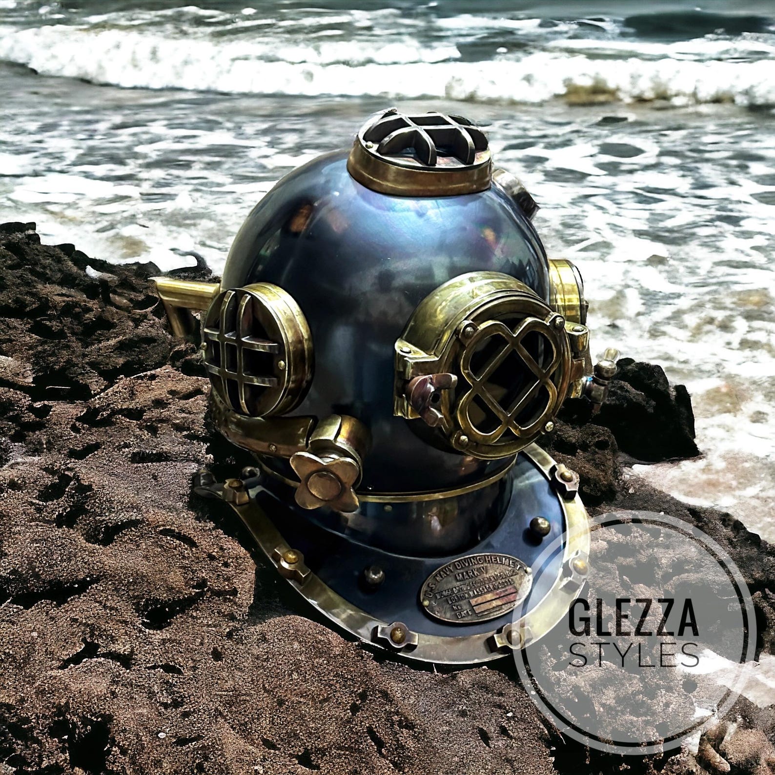 Diving Helmet 18" Scuba Diving Helmet US Navy Mark V Blue& Antique ...