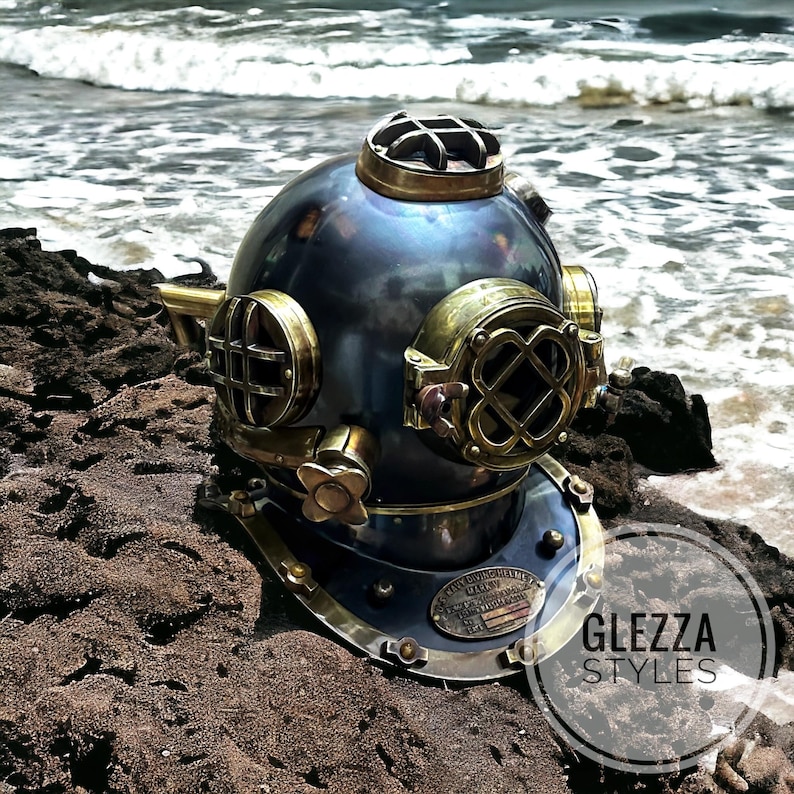 Diving Helmet 18" Scuba Diving Helmet US Navy Mark V Blue& Antique ...
