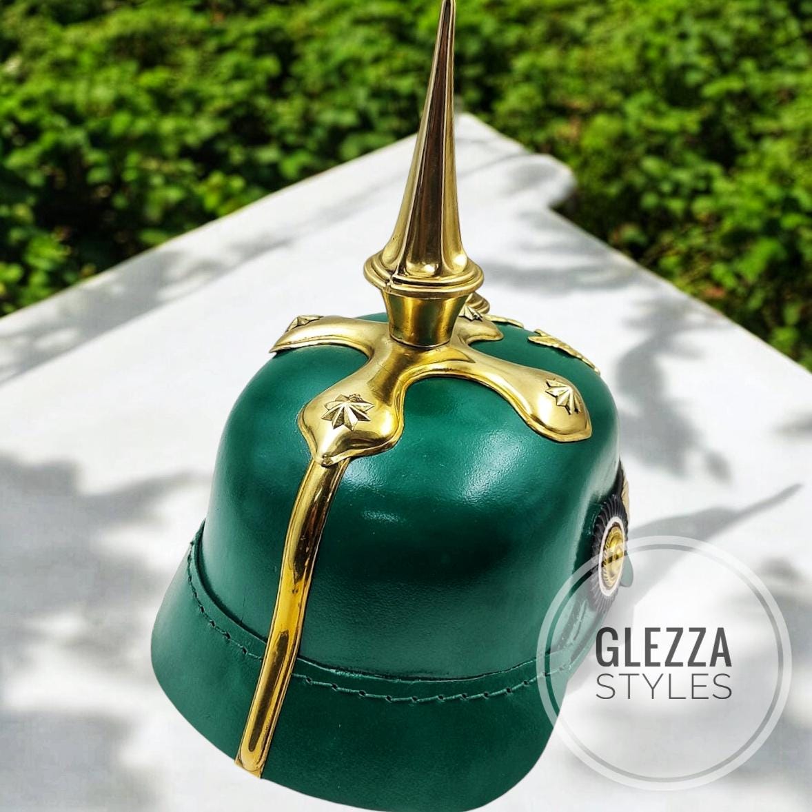 Green Leather Pickelhaube Helmet – Prussian WW2 Officer Cosplay ...