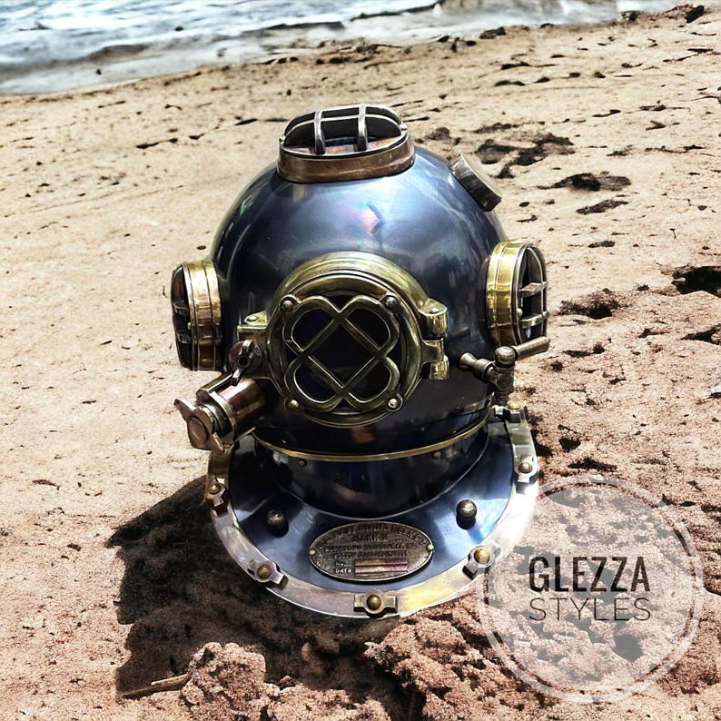 Diving Helmet 18" Scuba Diving Helmet US Navy Mark V Blue& Antique ...