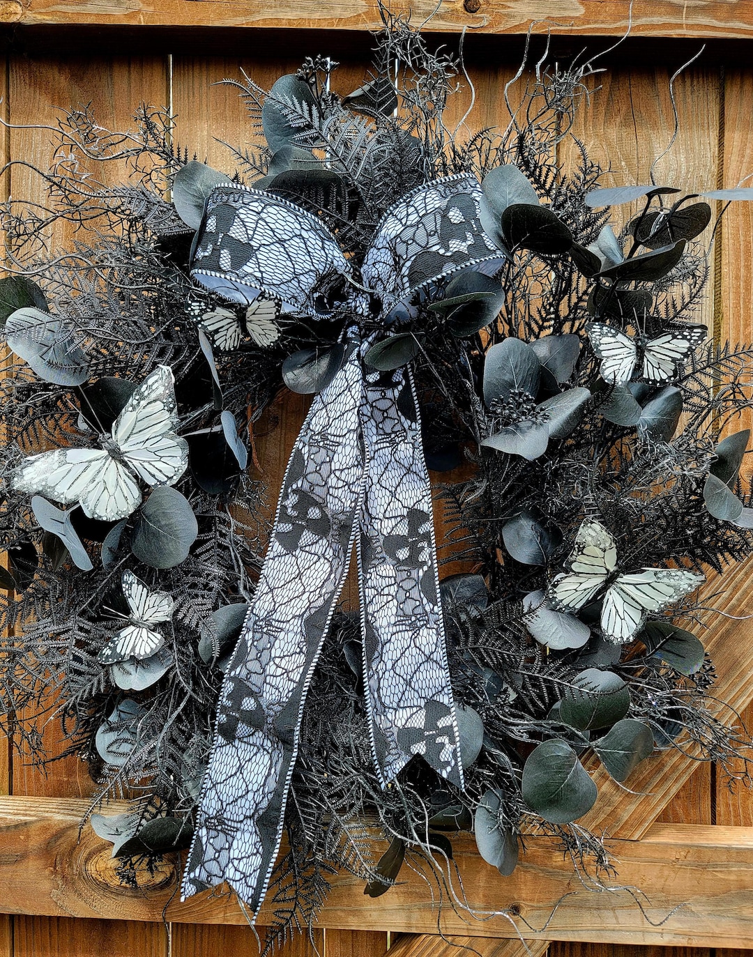 Black Whimsy Gothic Halloween Wreath, Goth Halloween Wreath With ...