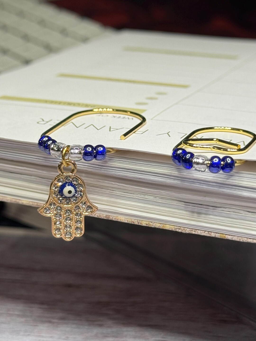 Hamsa Hand Evil Eye Charm Beaded Paperclip With Companion Clip Set ...
