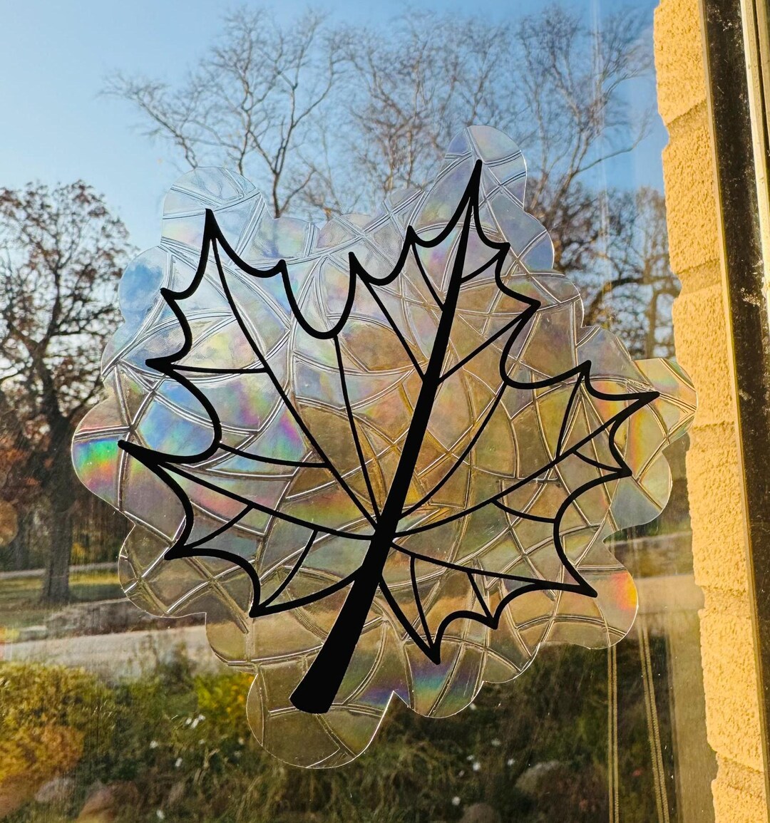 Maple Leaf | Rainbow Prism Suncatcher | Window Static Cling | Window ...
