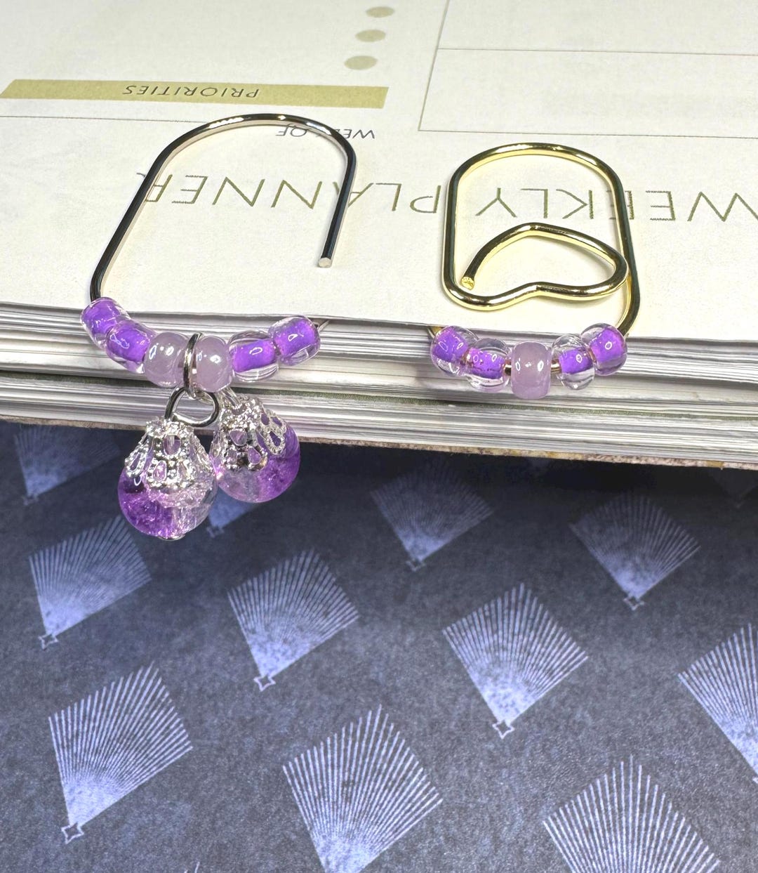 Crackle Glass Ball Beaded Paperclip Set: Planner Charm, Bookmark ...