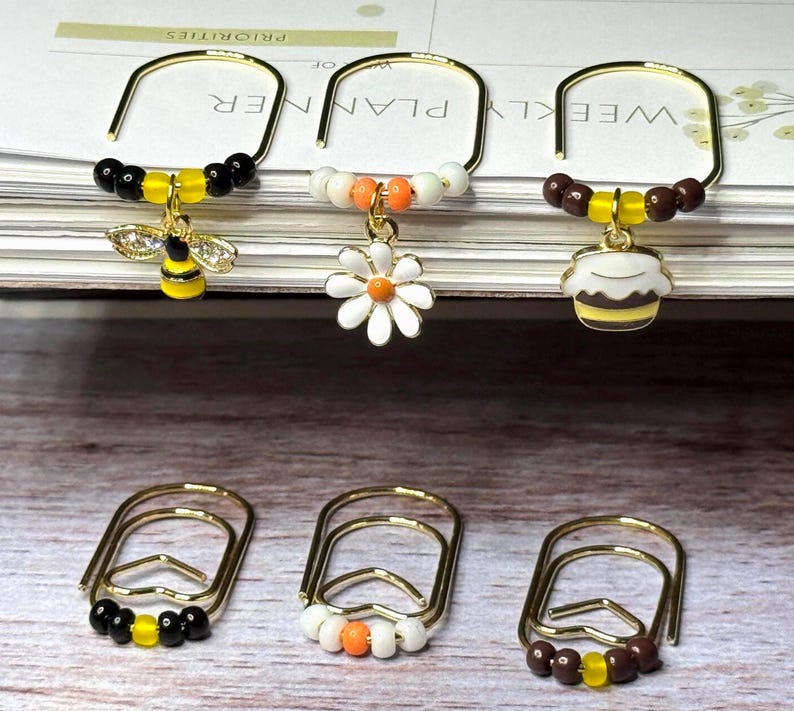 Flower Bee Honey Pot Charm Beaded Paperclip With Companion Clip Set ...