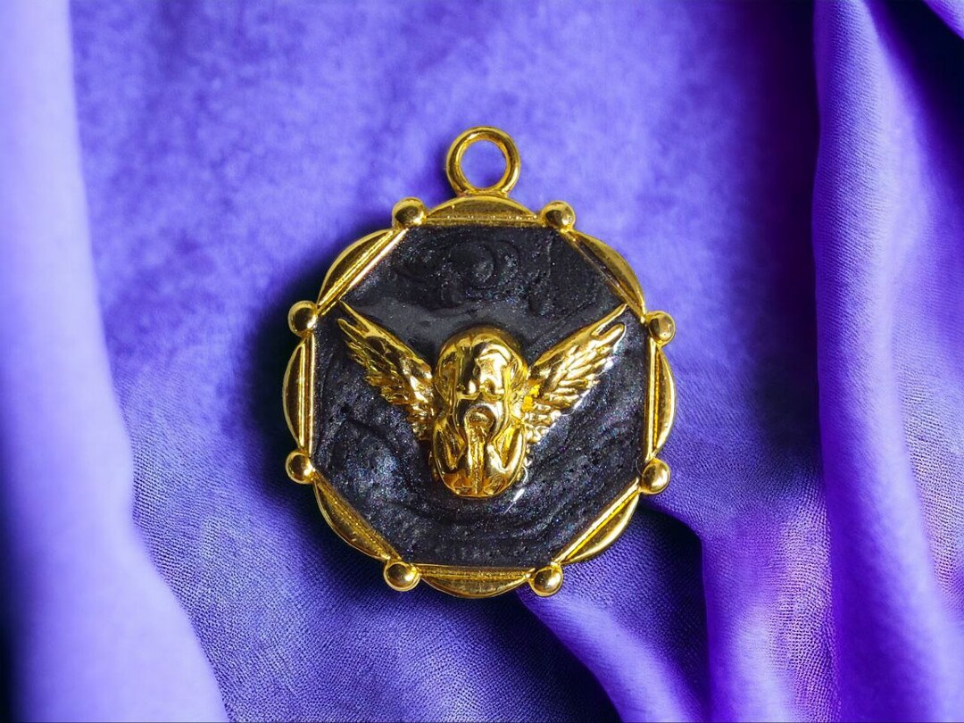 Light Black Angel Circle Enamel Gold Plated Charms , Bracelet Findings ...