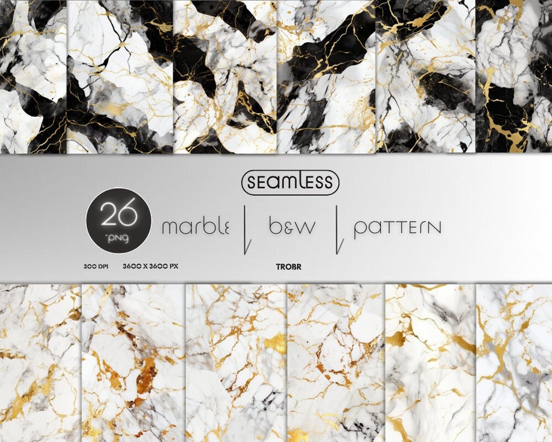 Black and White Marble Pattern With Sampling of Gold Digital Paper ...