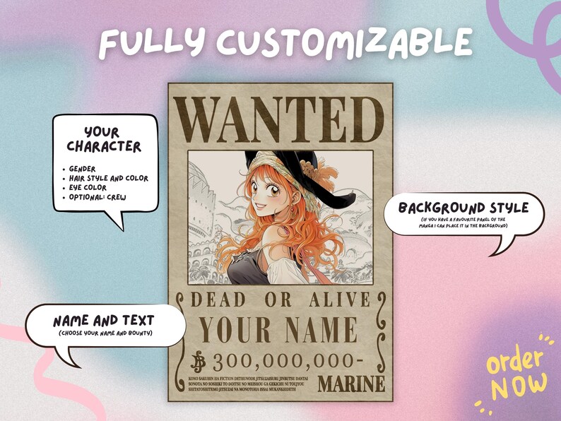 CUSTOM WANTED POSTER Digital Download Portrait Cartoon Artwork Anime ...