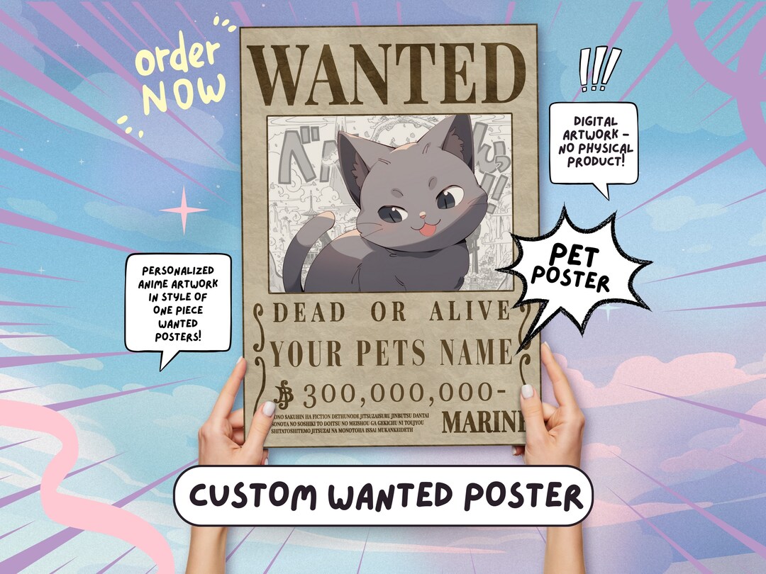 CUSTOM WANTED POSTER - Pets - Digital Download Portrait Cartoon Artwork ...