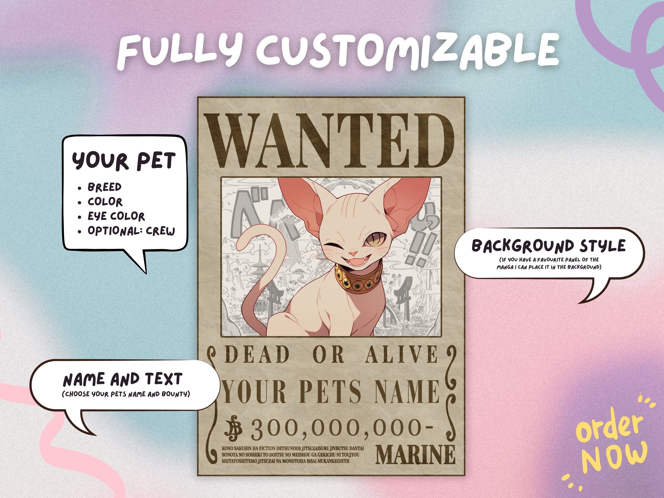CUSTOM WANTED POSTER Pets Digital Download Portrait Cartoon Artwork ...